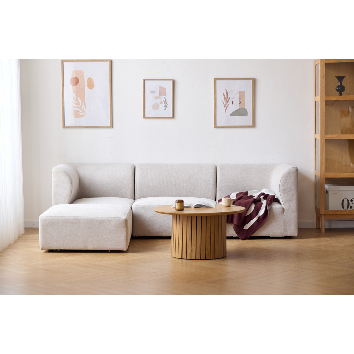 Emilia canapé modulaire en beige 3 modules avec méridienne droite et g– Nimara.fr